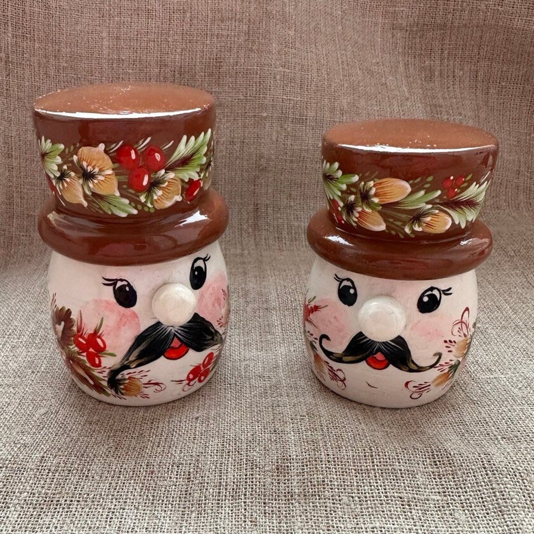 2 Ukrainian Wooden Salt Cellars, Master Chef Faces, Storage Barrel ...