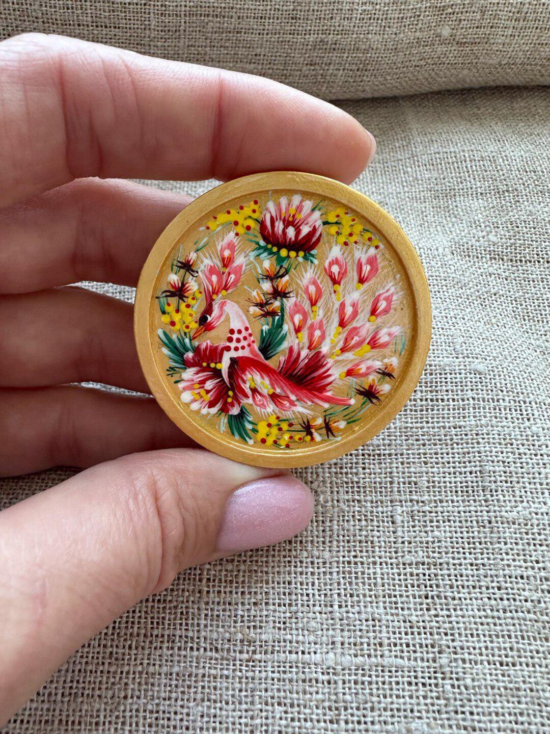 Autumn Bird Ukrainian Painted Brooch, Handmade Wooden Authentic ...