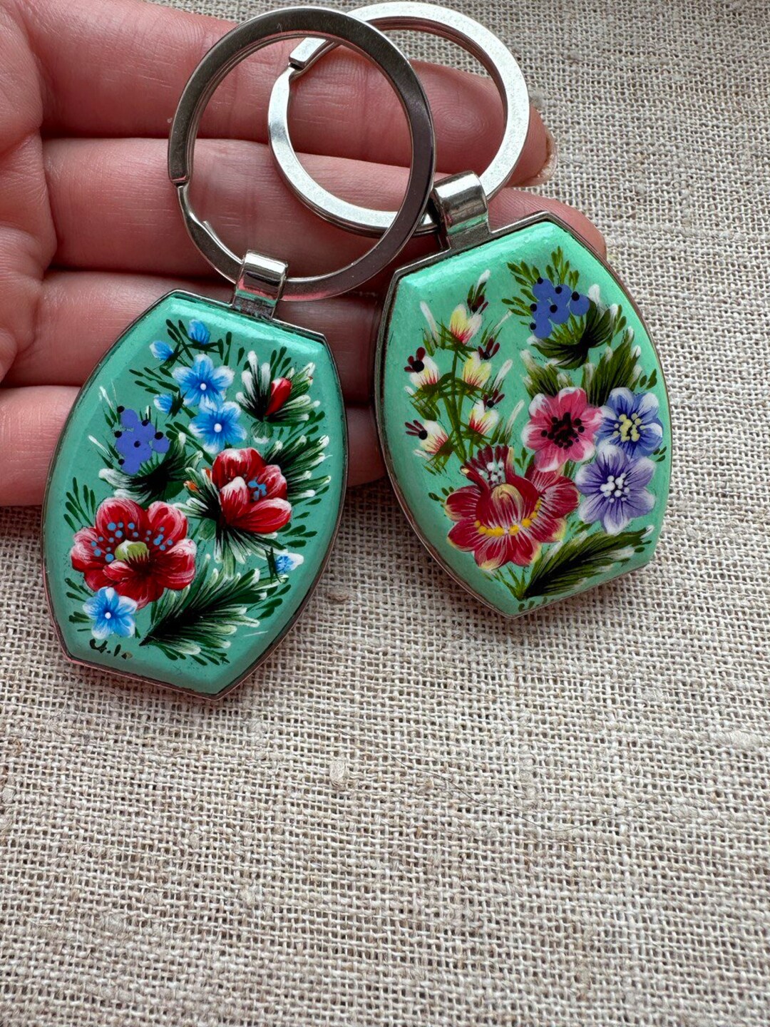 Ukrainian Pair Metal & Wooden Painted Collectible Keychains, Ukrainian ...