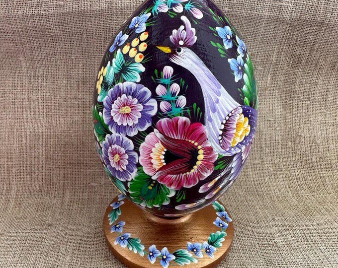 Ukrainian Wooden Painted Egg, Wedding Gift Nesting Bird Couple ...