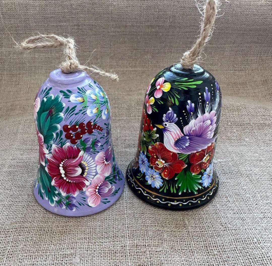 2 Ukrainian Painted Сlay Bells, Handmade Hanging Home Decor, Ukrainian ...