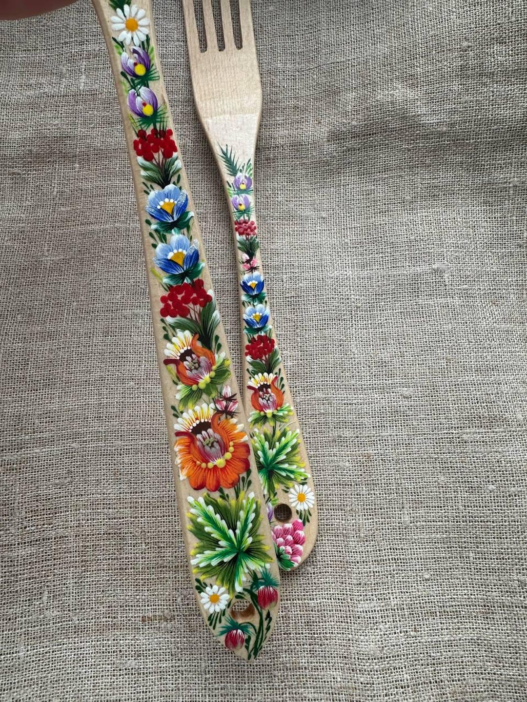 Painted Ukrainian Wooden Paddle & Fork, Red Kalyna, Christmas Present ...