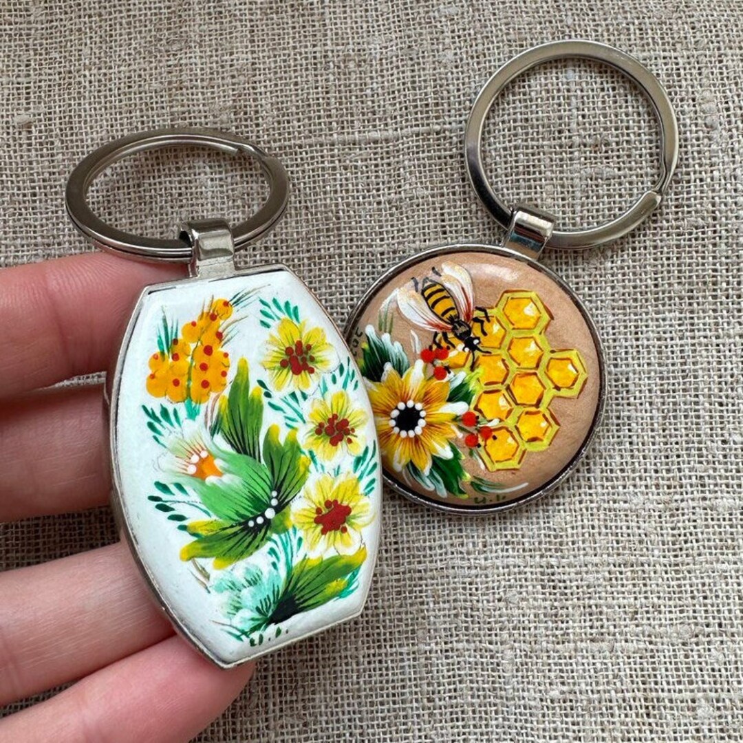 2 Ukrainian Metal and Wooden Painted Collectible Keychains, Ukrainian ...