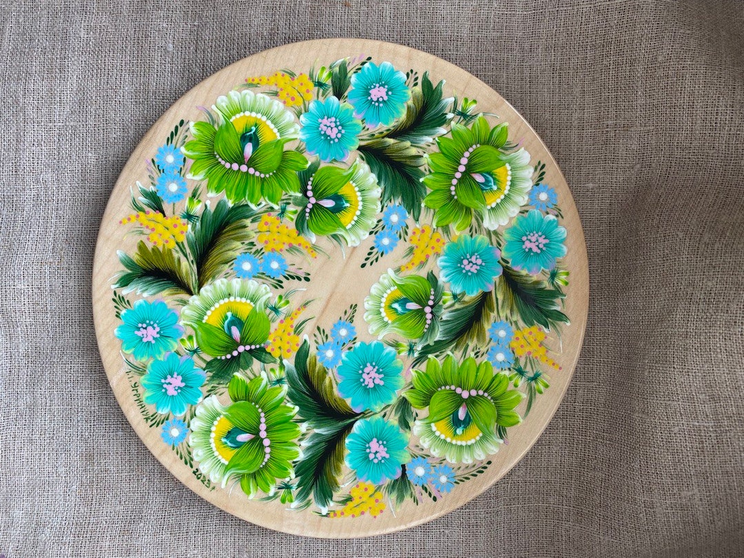 Ukrainian Brignt Green & Blue Painted Plate, Wedding Gift ...