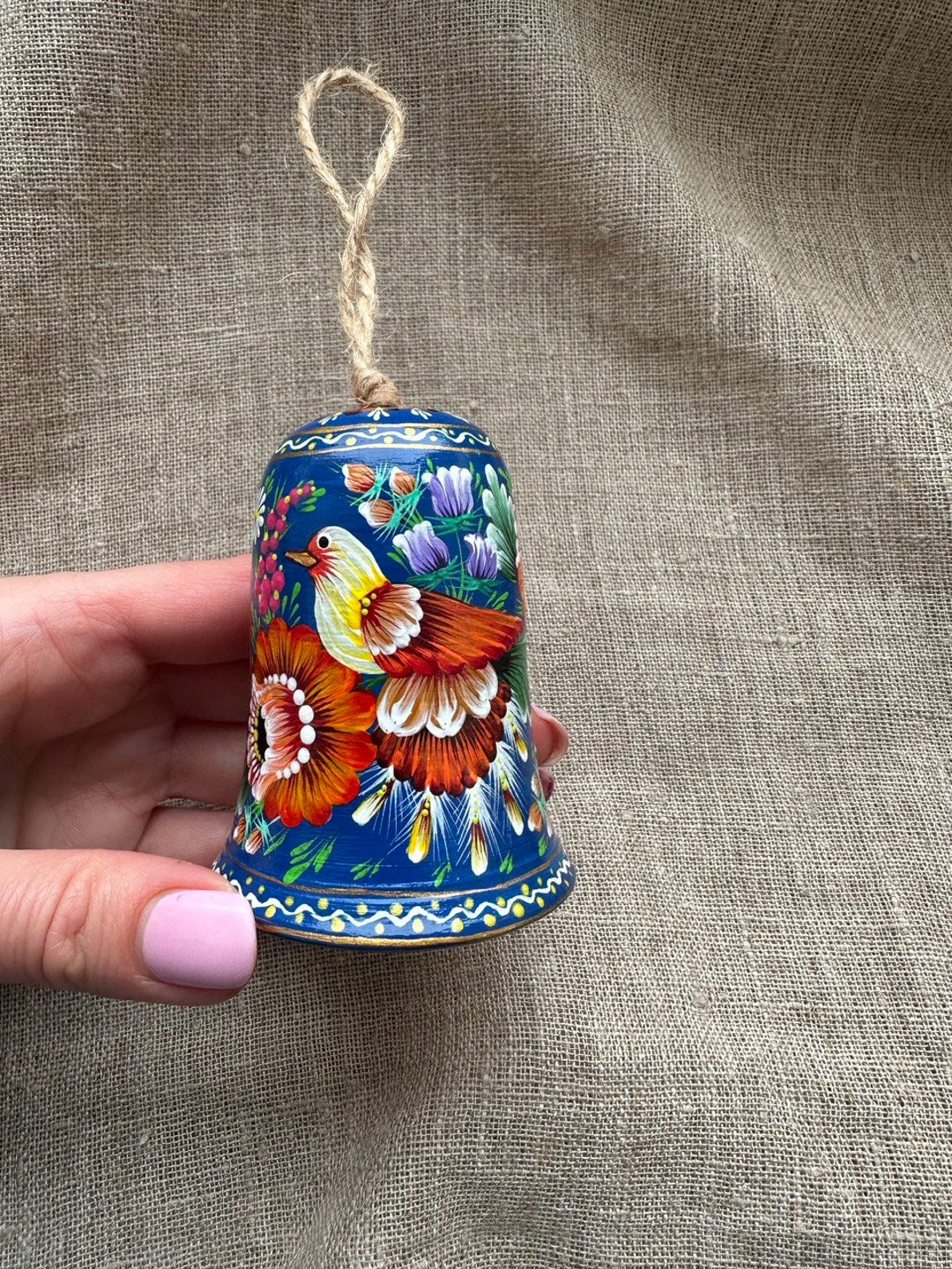 Ukrainian Painted Blue Сlay Bell, Handmade Hanging Home Decor ...