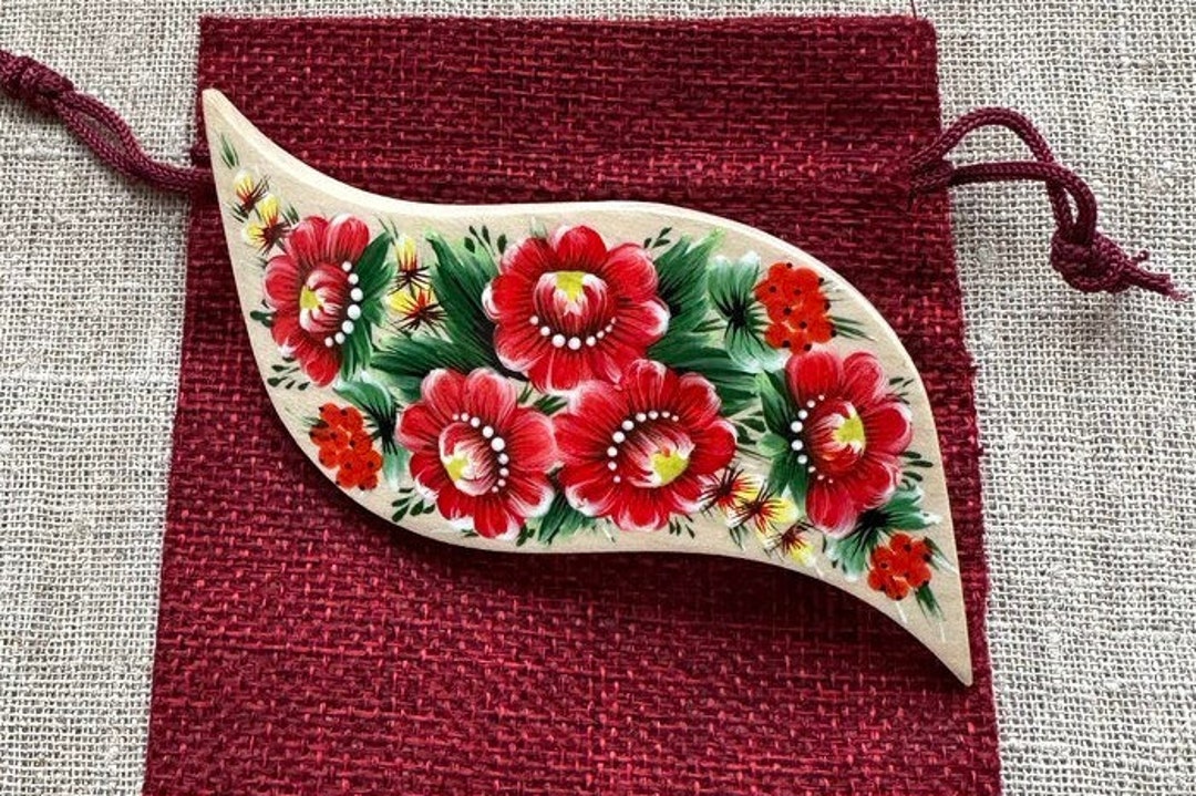 Ukrainian Wooden Red Kalyna & Flowers Hair Accessory, Wedding ...