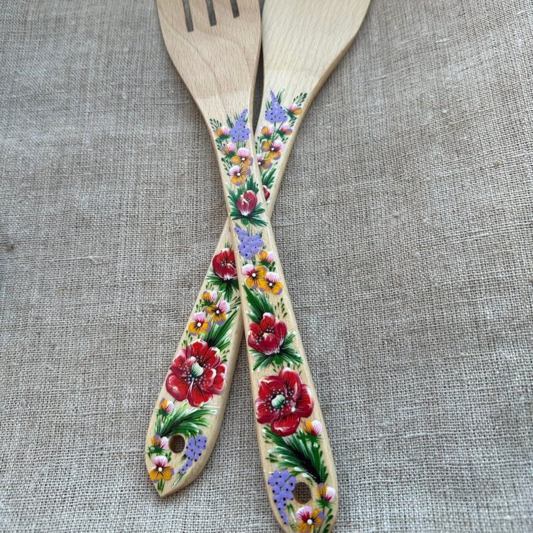 2 Painted Ukrainian Wooden Paddles, Red Roses, Easter Gift for Mom ...
