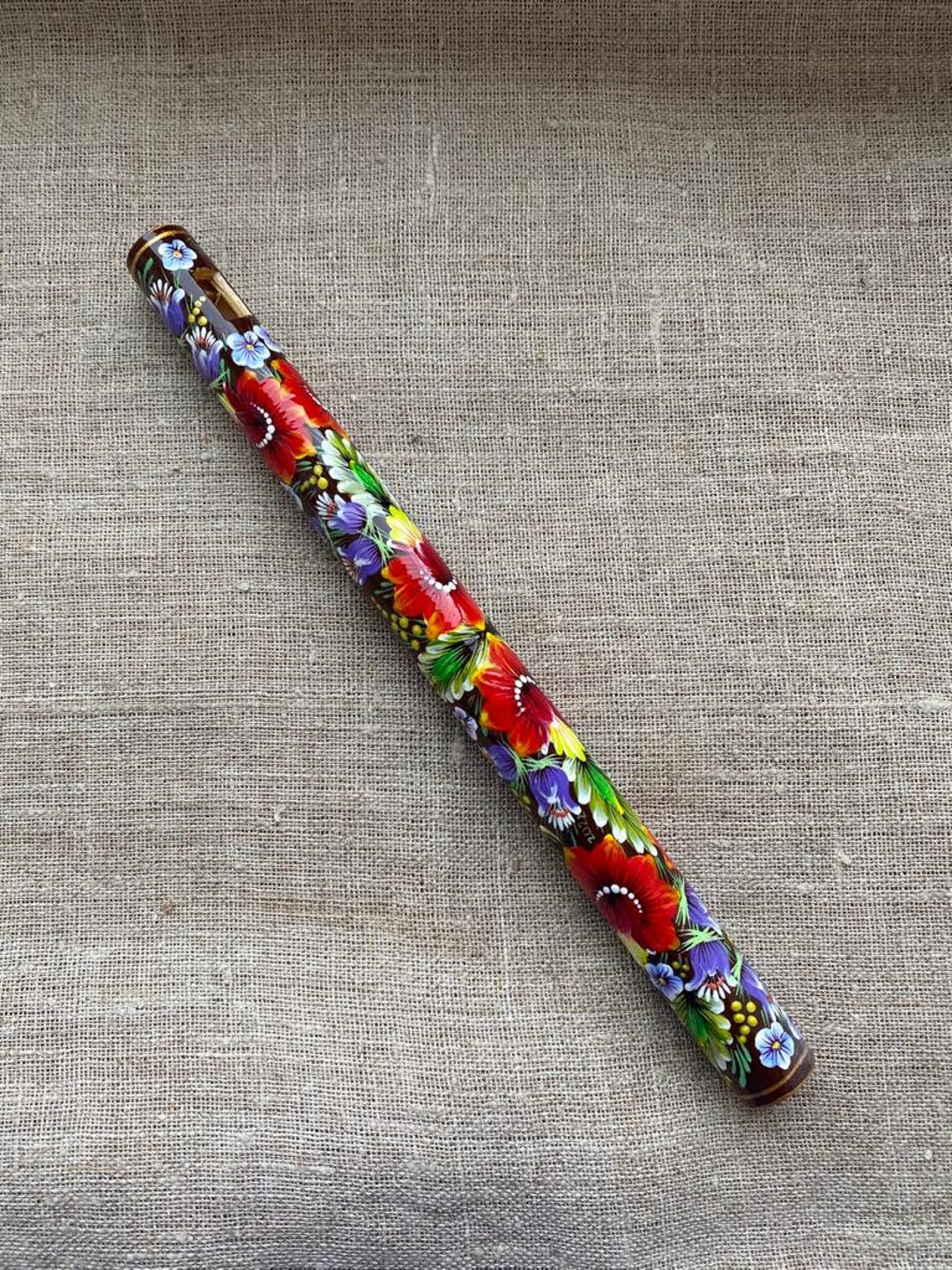 Ukrainian Wooden Painted Reed Pipe, Panpipe, Red Flowers Wooden Mouth ...