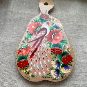 Ukrainian Red Kalyna Painted Cutting Board, Magic Bird & Flowers ...