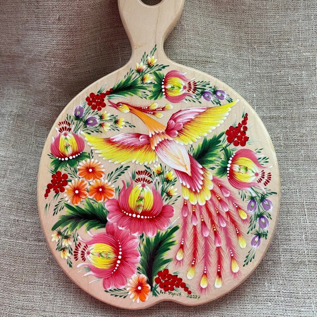 Painted Wooden Pink Bird Cutting Board, Breadboard, Cheese Tasting ...