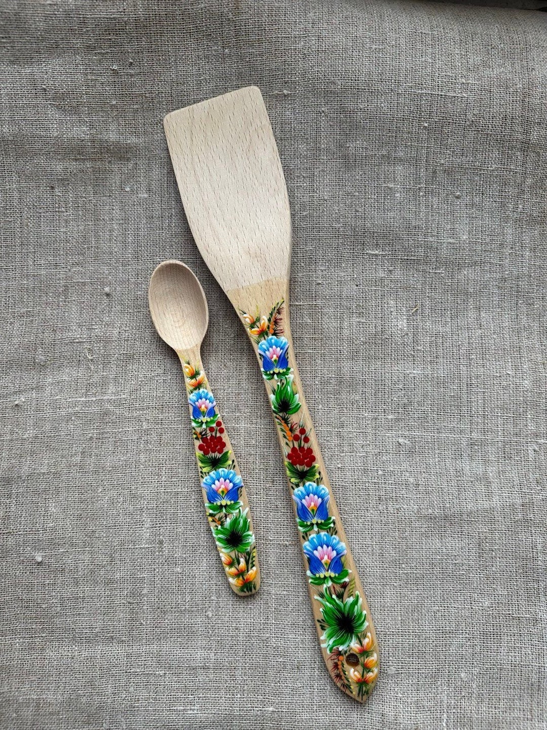 Ukrainian Painted Spoon & Paddle Set, Wooden Painted Red Flowers ...
