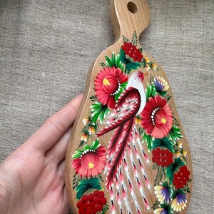 Ukrainian Red Kalyna Painted Cutting Board, Magic Bird & Flowers ...
