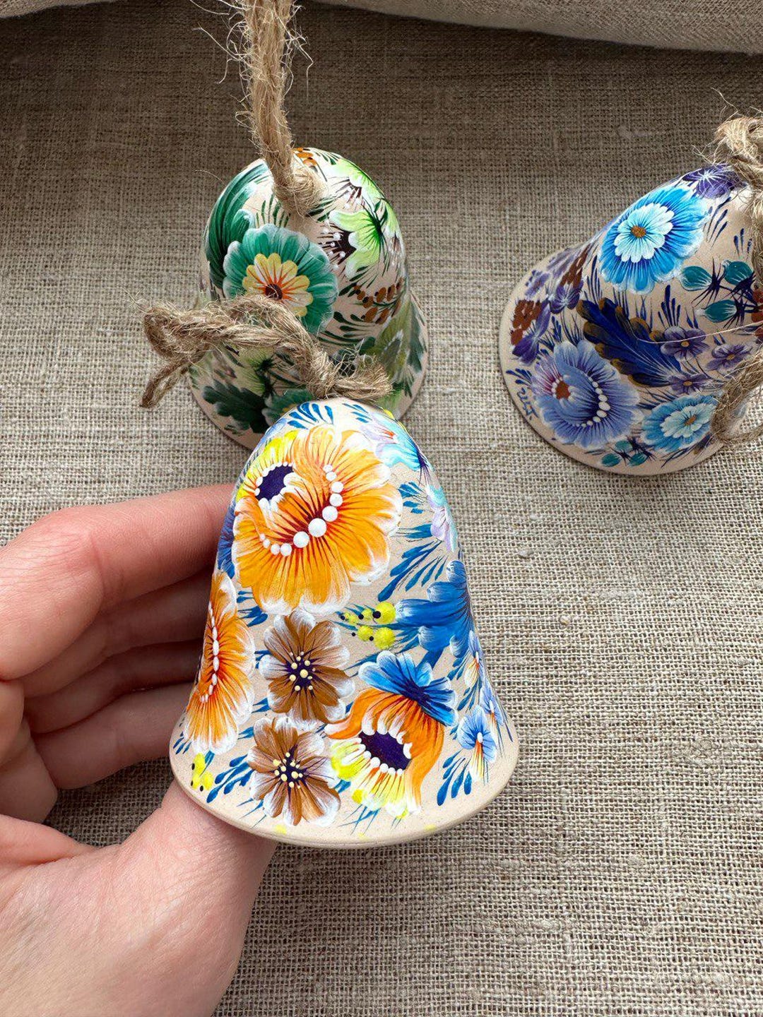 3 Ukrainian Painted Сlay Bells, Handmade Hanging Home Decor, Ukrainian ...