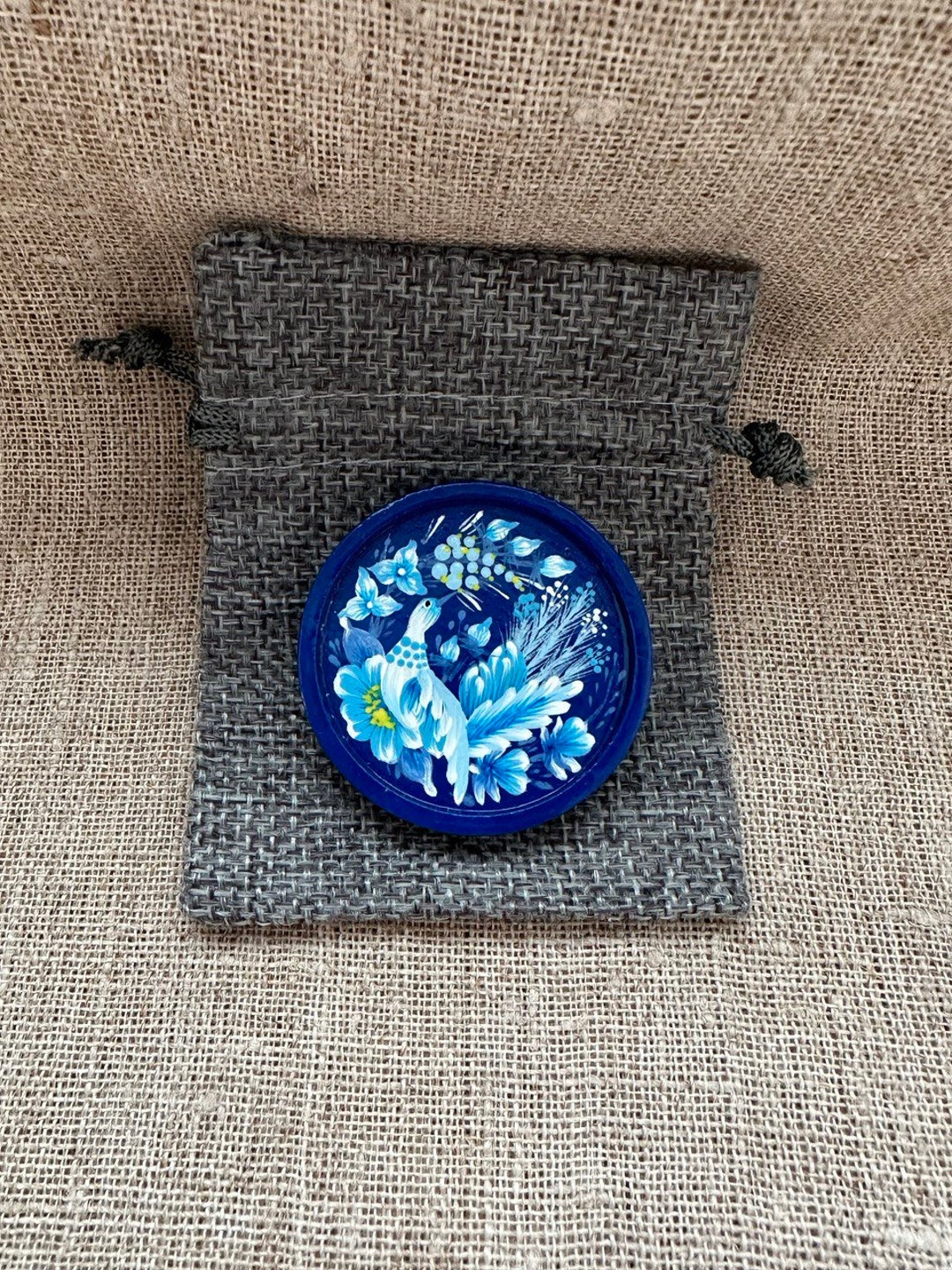 Blue Roses Ukrainian Painted Brooch, Wooden Authentic Accessory, Dark ...