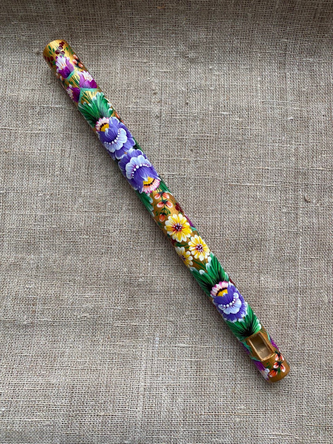 Ukrainian Wooden Painted Reed Pipe, Panpipe,purple Flowers Wooden Mouth ...