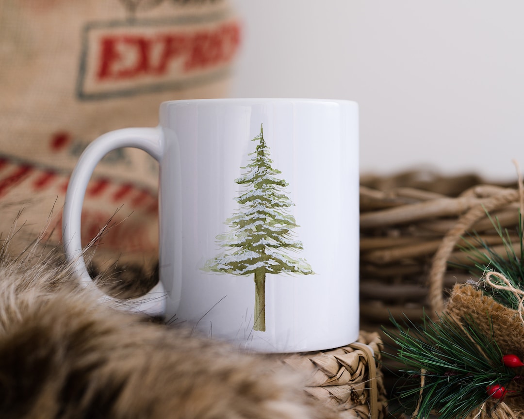 Watercolour Christmas Pine Tree Mug - 10oz - Etsy