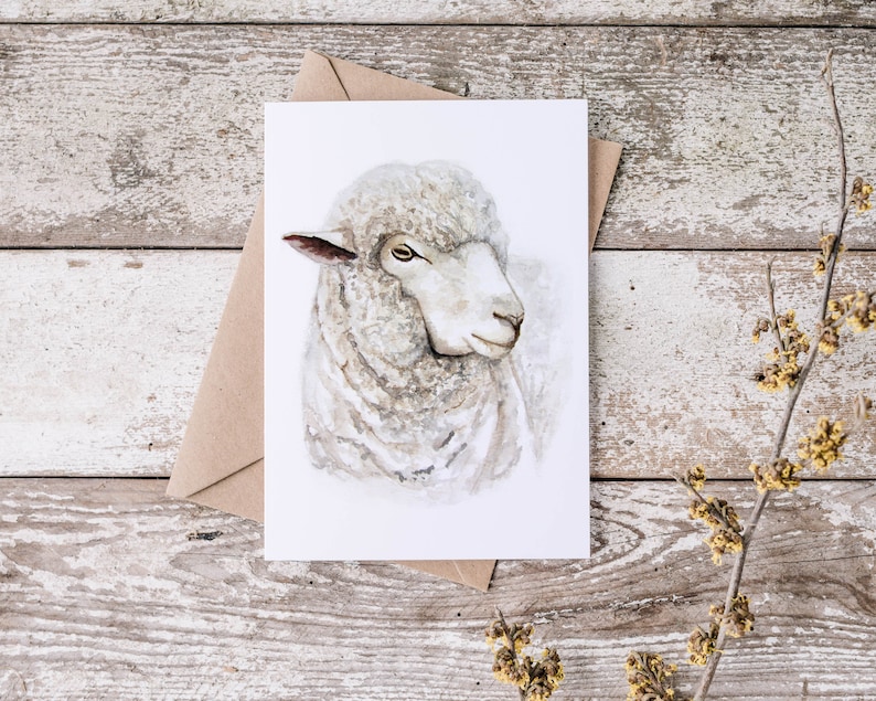 Sheep Greetings Card Blank Greetings Card Watercolour Print Farm Animal ...