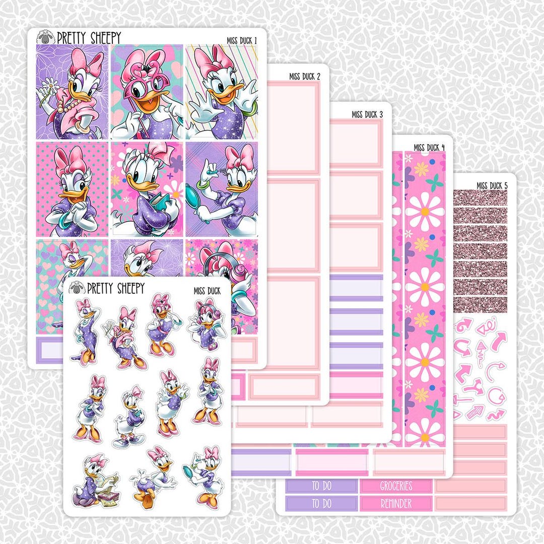 Planner Stickers Miss Duck | Daisy Duck Weekly Planning Kit Functional ...