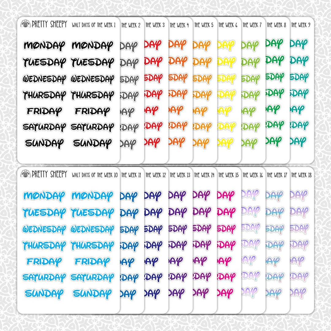 Sticker Sheet Walt Font Days of the Week Stickers | Gift Functional ...