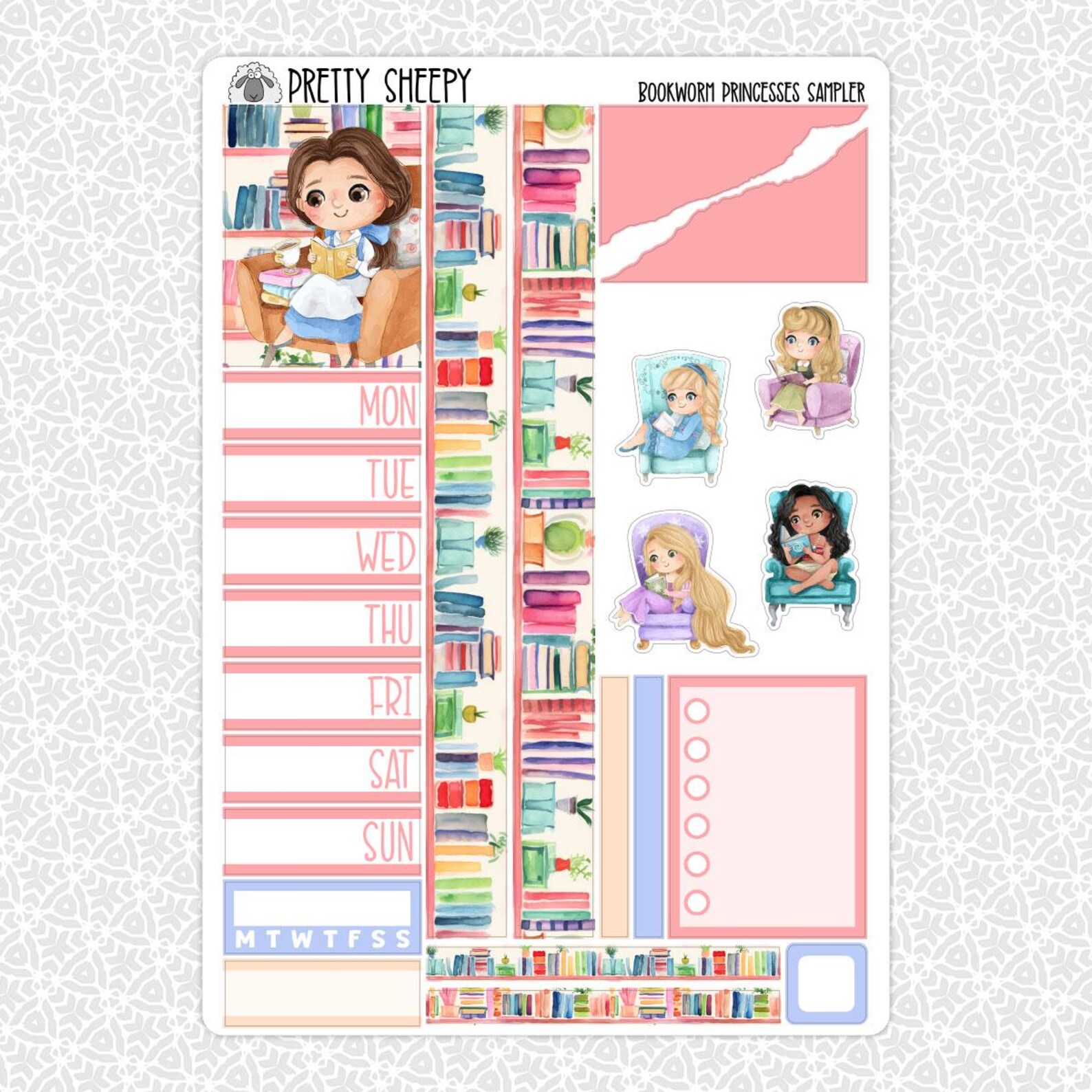 Planner Stickers Bookworm Princesses Sampler | Reading Planning Bullet ...