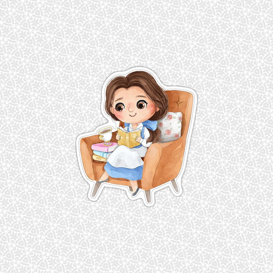Bookworm Belle Sticker Easy Peel Premium Vinyl Die Cut Sticker Bookish ...