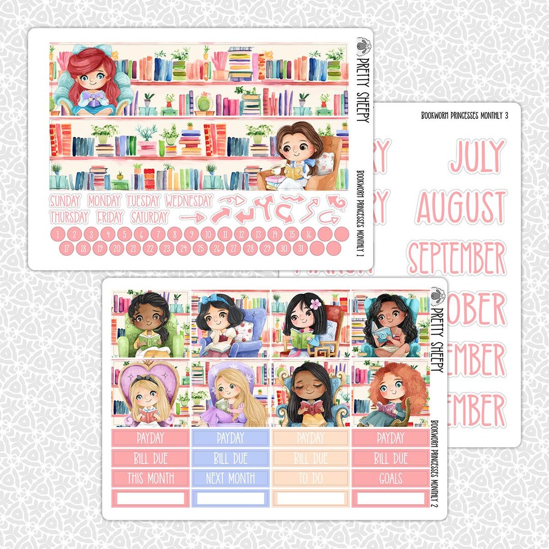 Bookworm Princesses Monthly Kit Monthly Planner Stickers Bookish Book ...