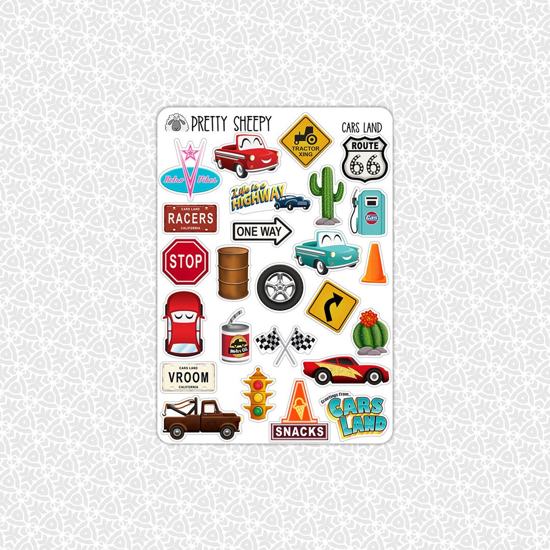Cars Land Stickers Planning Bullet Journal Scrapbook Pretty Sheepy - Etsy
