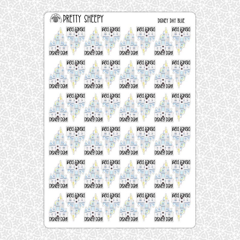 Sticker Sheet Dis Day Blue WDW Castle Stickers | 2 Sheet and Size ...