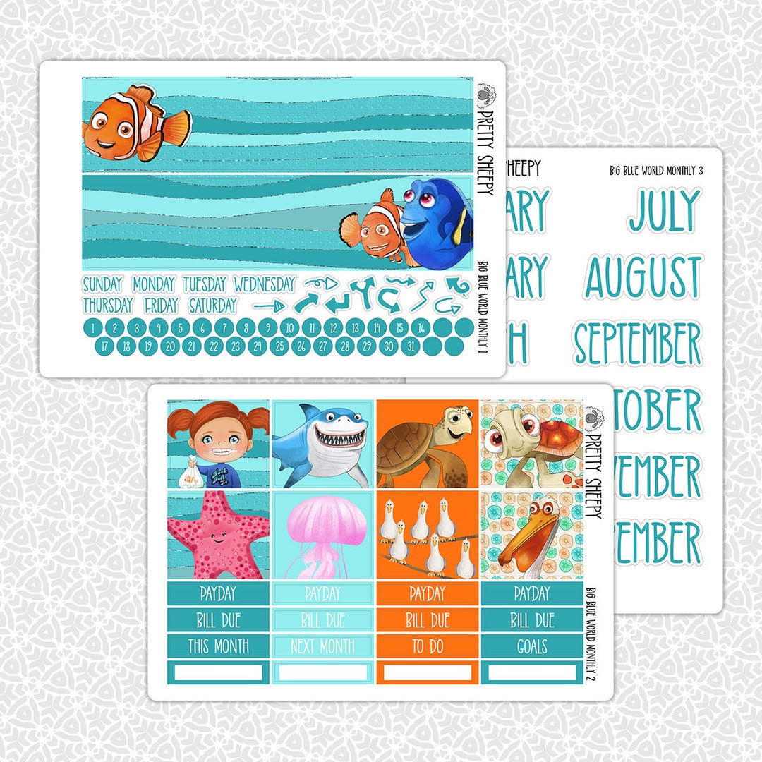 Monthly Planner Stickers Big Blue World | Finding Nemo Monthly Kit for ...