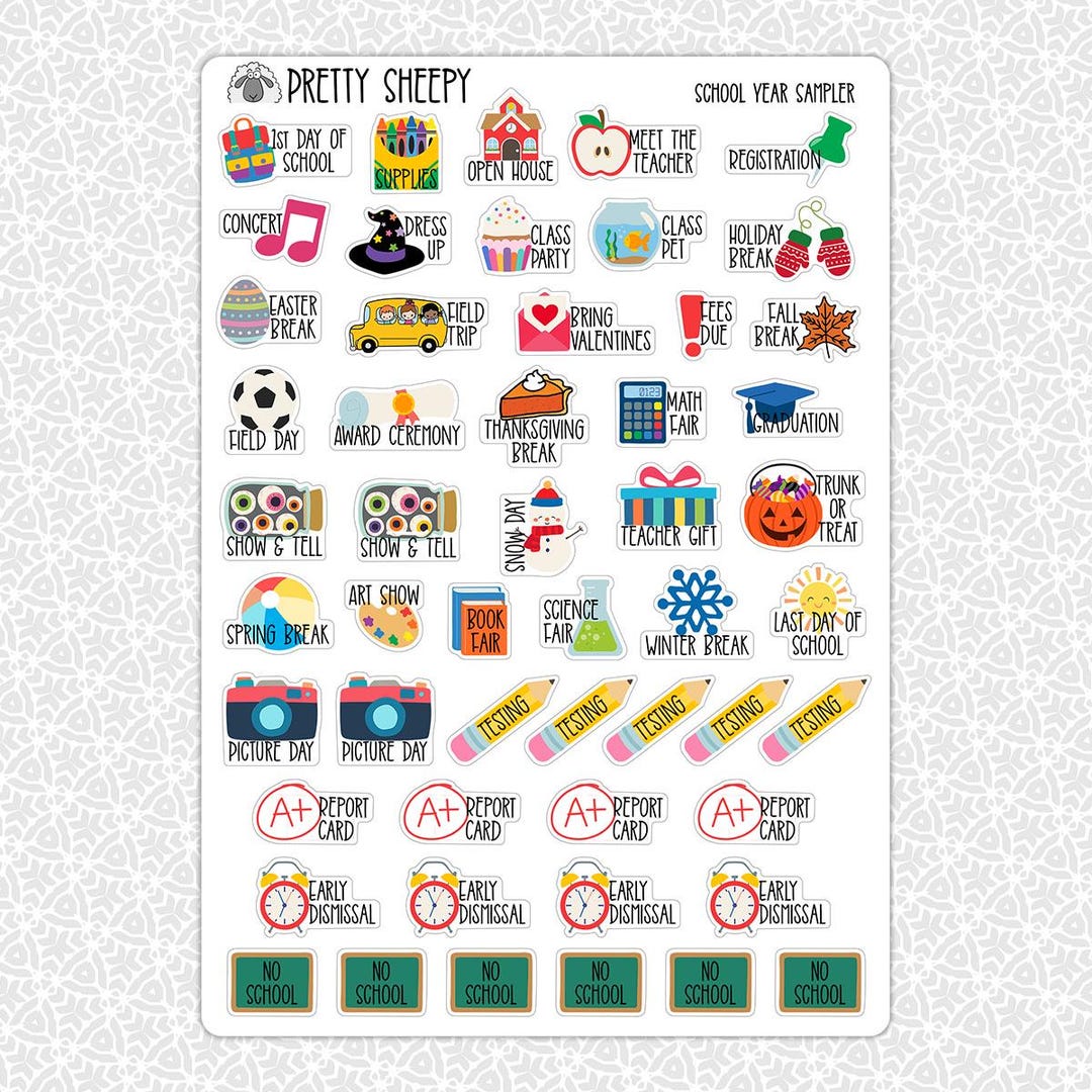 School Year Stickers Sampler Back to School Planner Stickers School ...