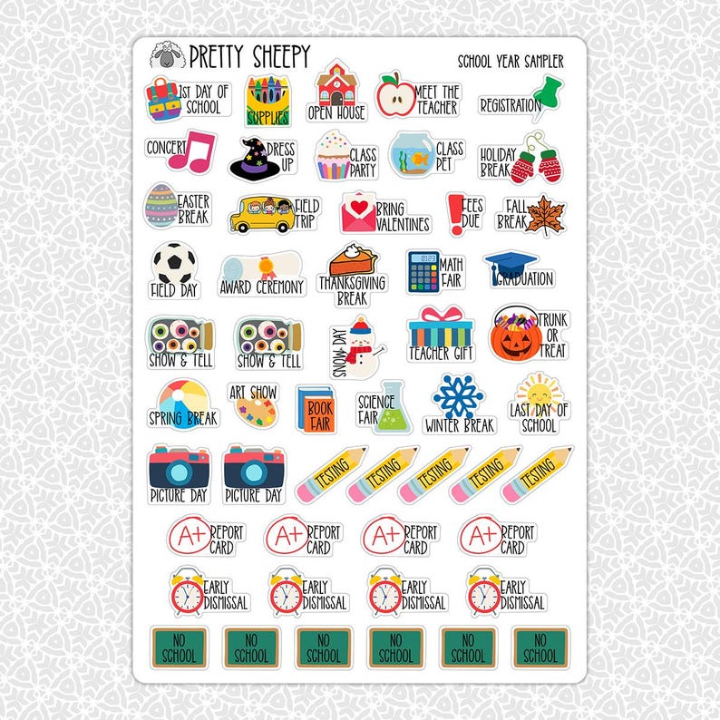 Sticker Sheet School Planner Stickers Sampler | Teacher Parents ...