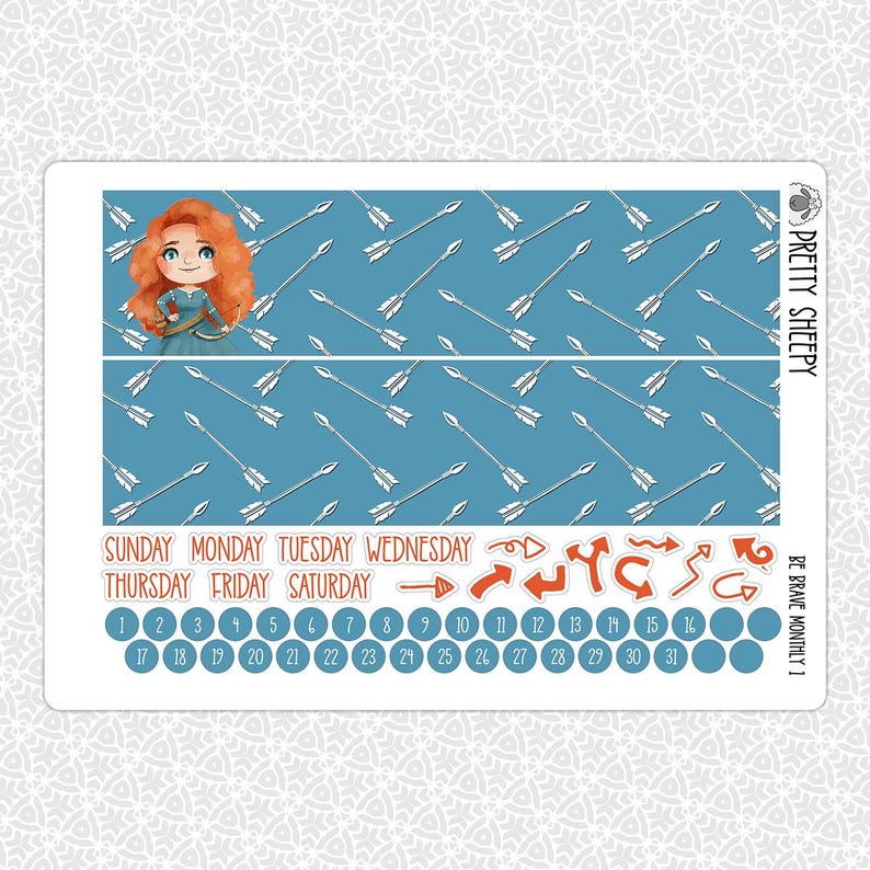 Monthly Planner Stickers Be Brave | Merida Monthly Kit for Erin Condren ...