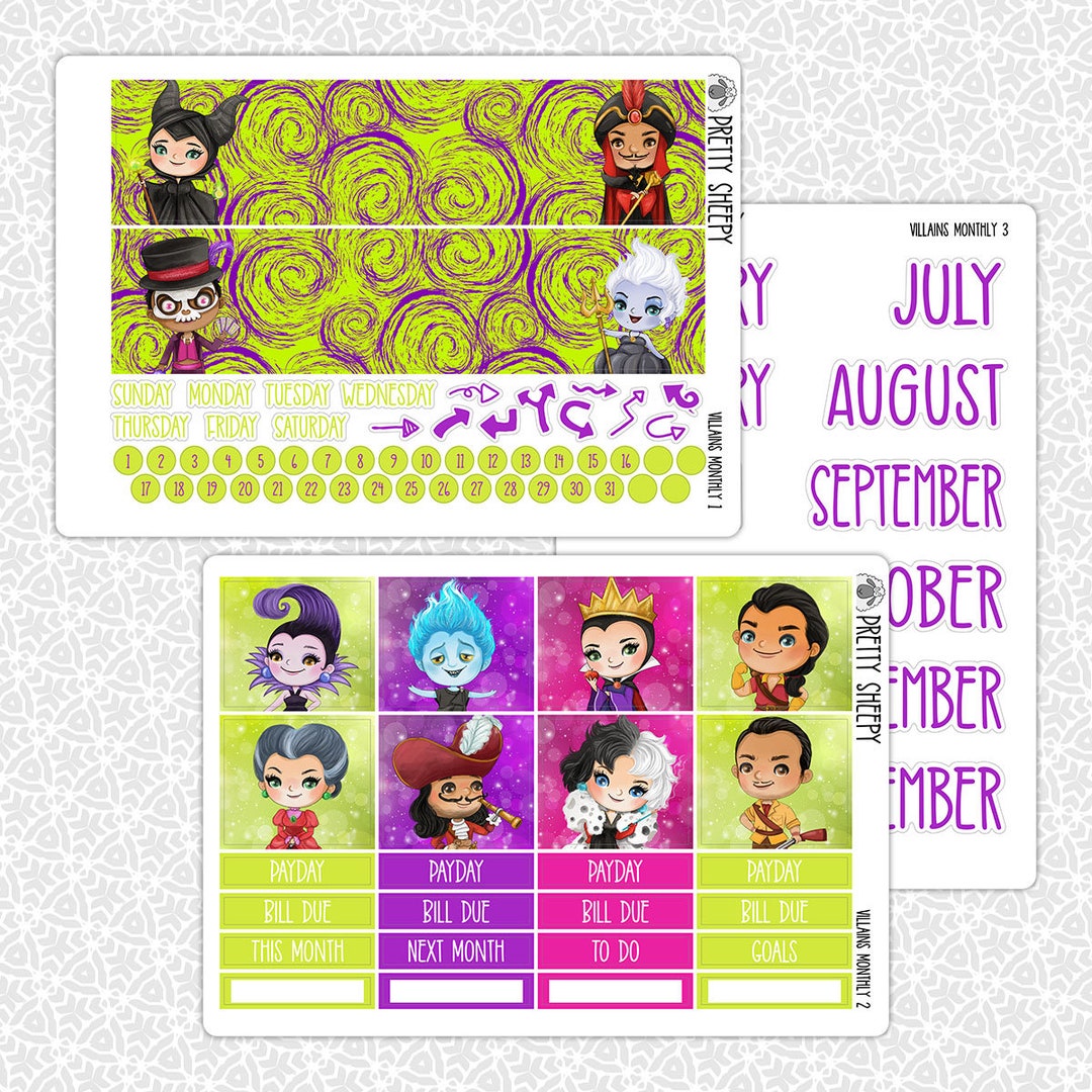 Villains Monthly Kit | Disney Monthly Planner Stickers for Erin Condren ...