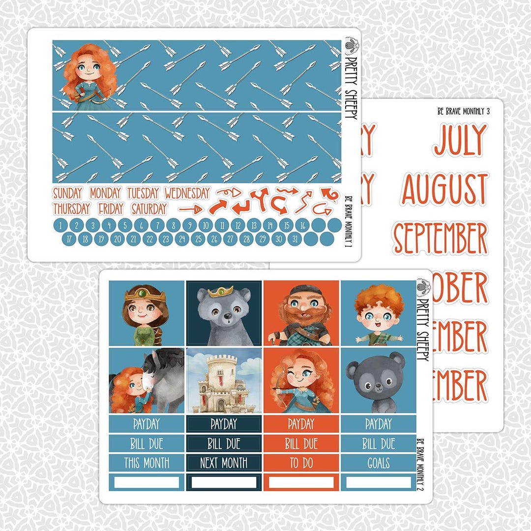 Monthly Planner Stickers Be Brave | Merida Monthly Kit for Erin Condren ...