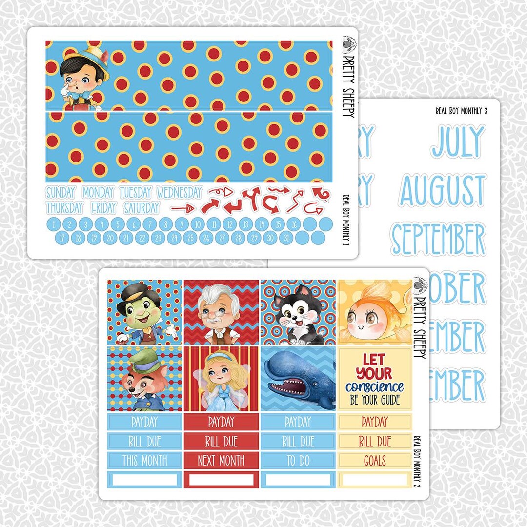 Real Boy Monthly Kit | Pinocchio Disney Monthly Planner Stickers for ...