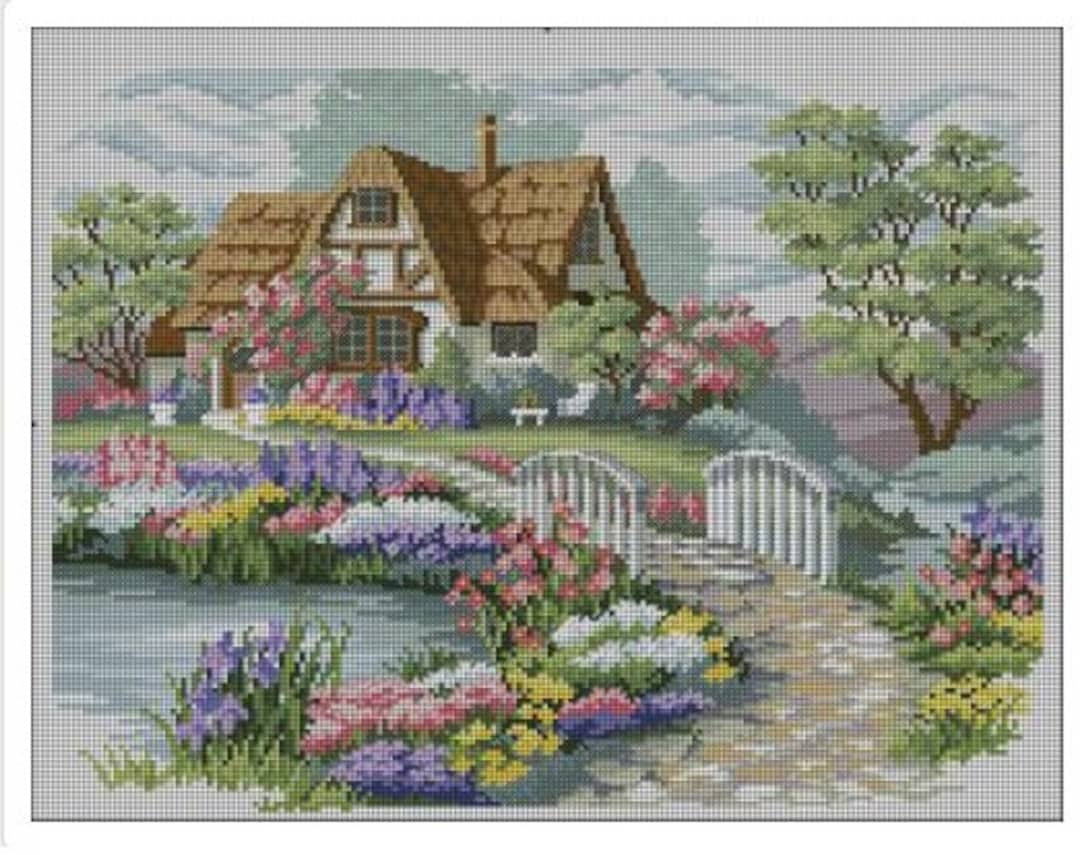 Charming Cottage in Nature Cross Stitch Pattern – Scenic Countryside ...