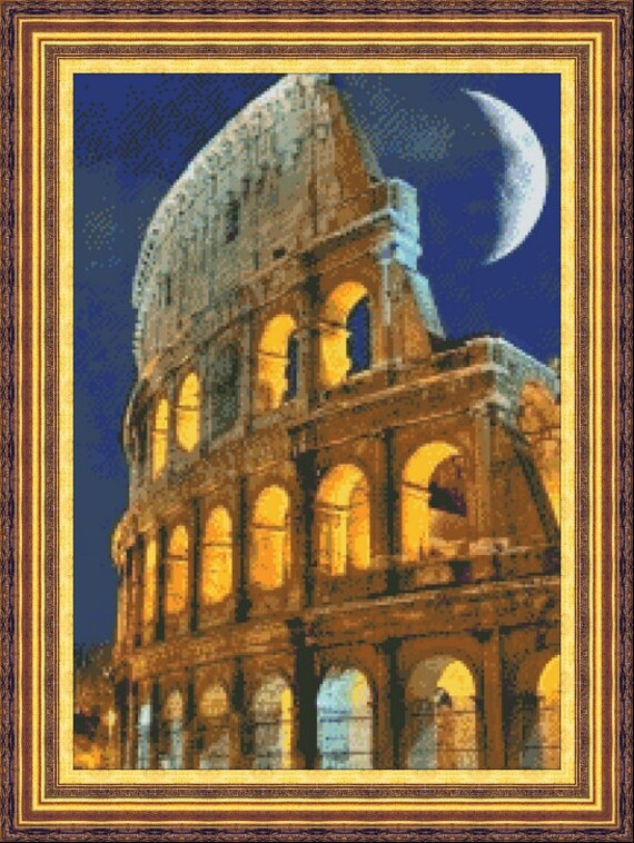 Rome at Night Italy Capital City Colosseum Moon Cross | Etsy