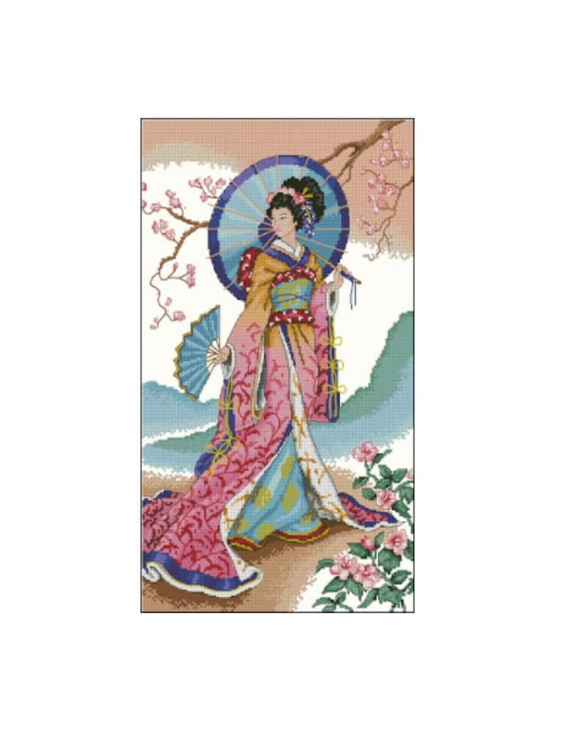 Flower of the East Geisha Cross Stitch Pattern Instant PDF Download - Etsy