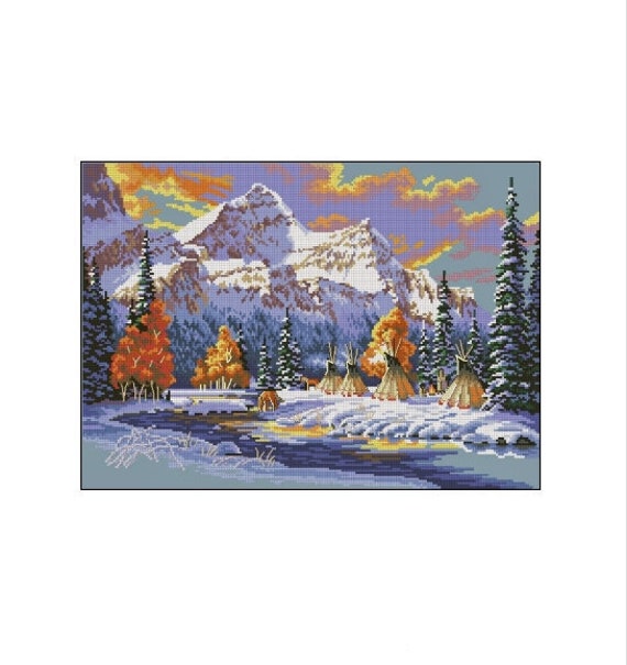 Early Winter Mountain Snow Cross Stitch Pattern Instant - Etsy