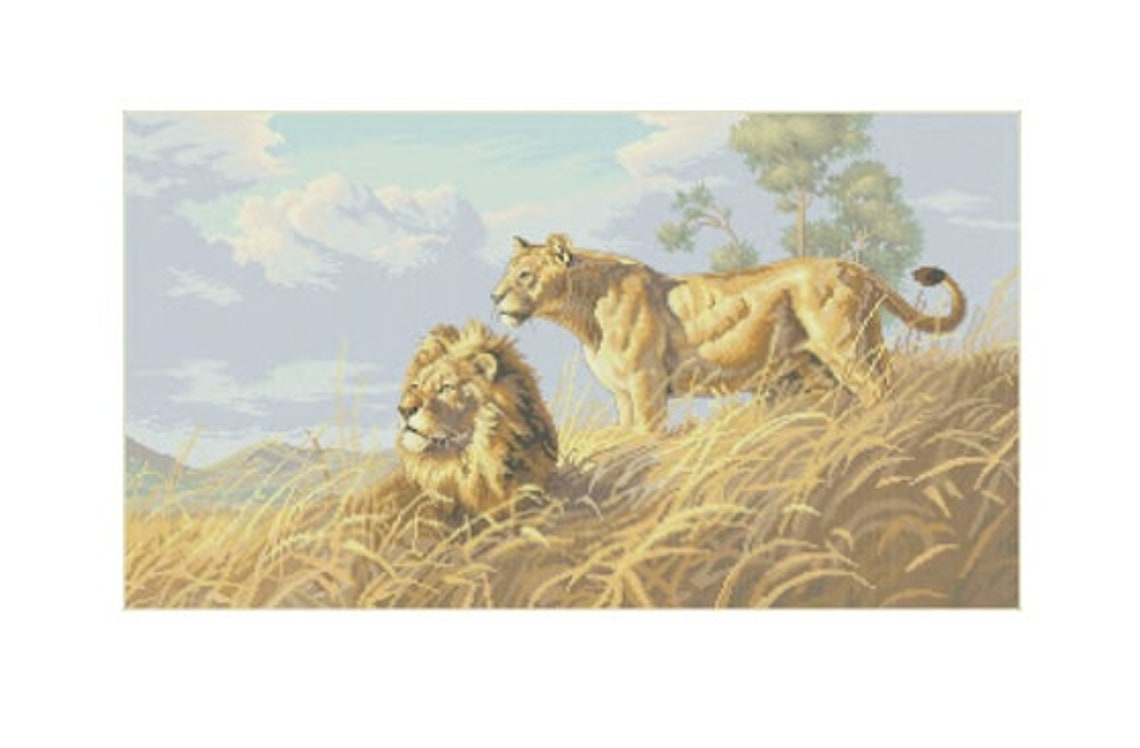 African Lions Cross Stitch Pattern – Wildlife Design – Instant Digital ...