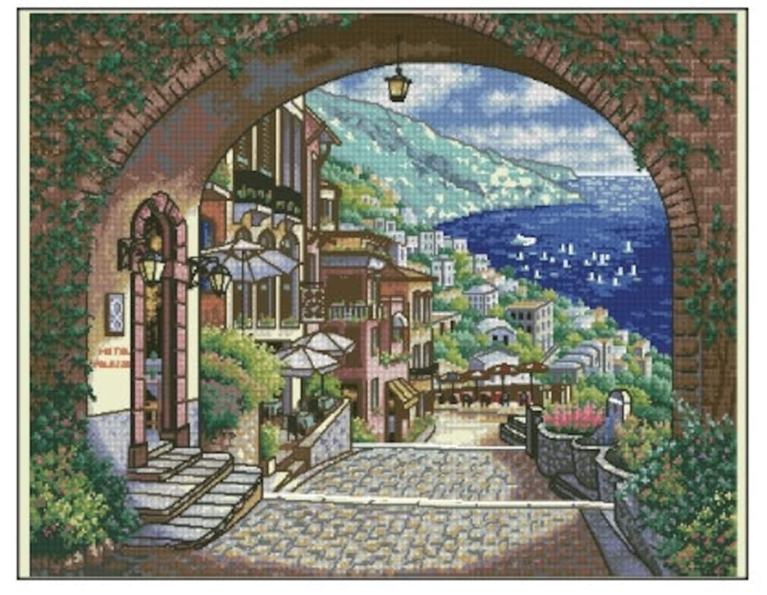 Italian Beautiful Coastal Sea Arch View Cross Stitch Pattern – Scenic ...