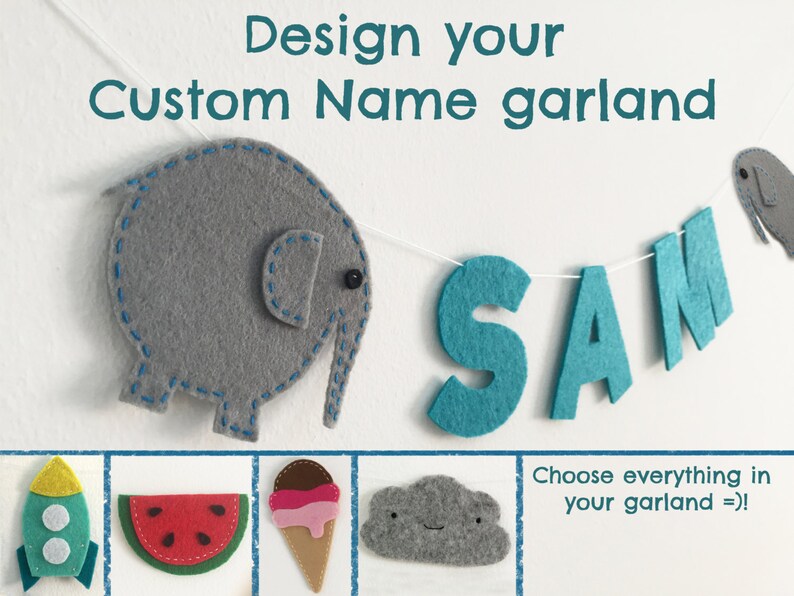 Custom name garland Pick your colors and designs Make your own | Etsy