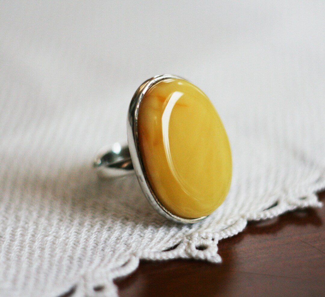 Baltic Amber Round Shape Ring 925 Silver Handmade Design Amber Unique ...