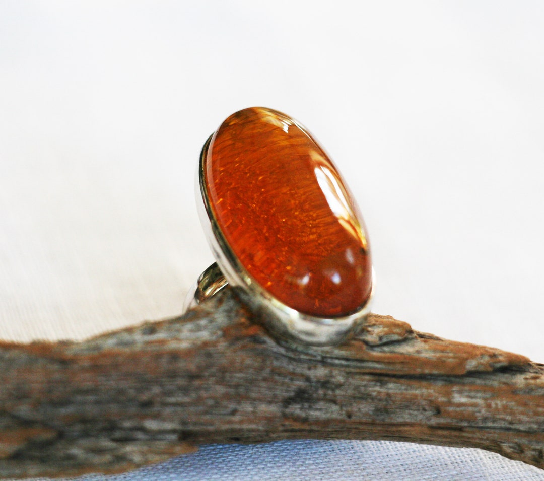 Sunny Baltic Amber Ring, Solitaire Amber Ring, 925 Sterling Silver Amber, Yellow Ring, Natural ...