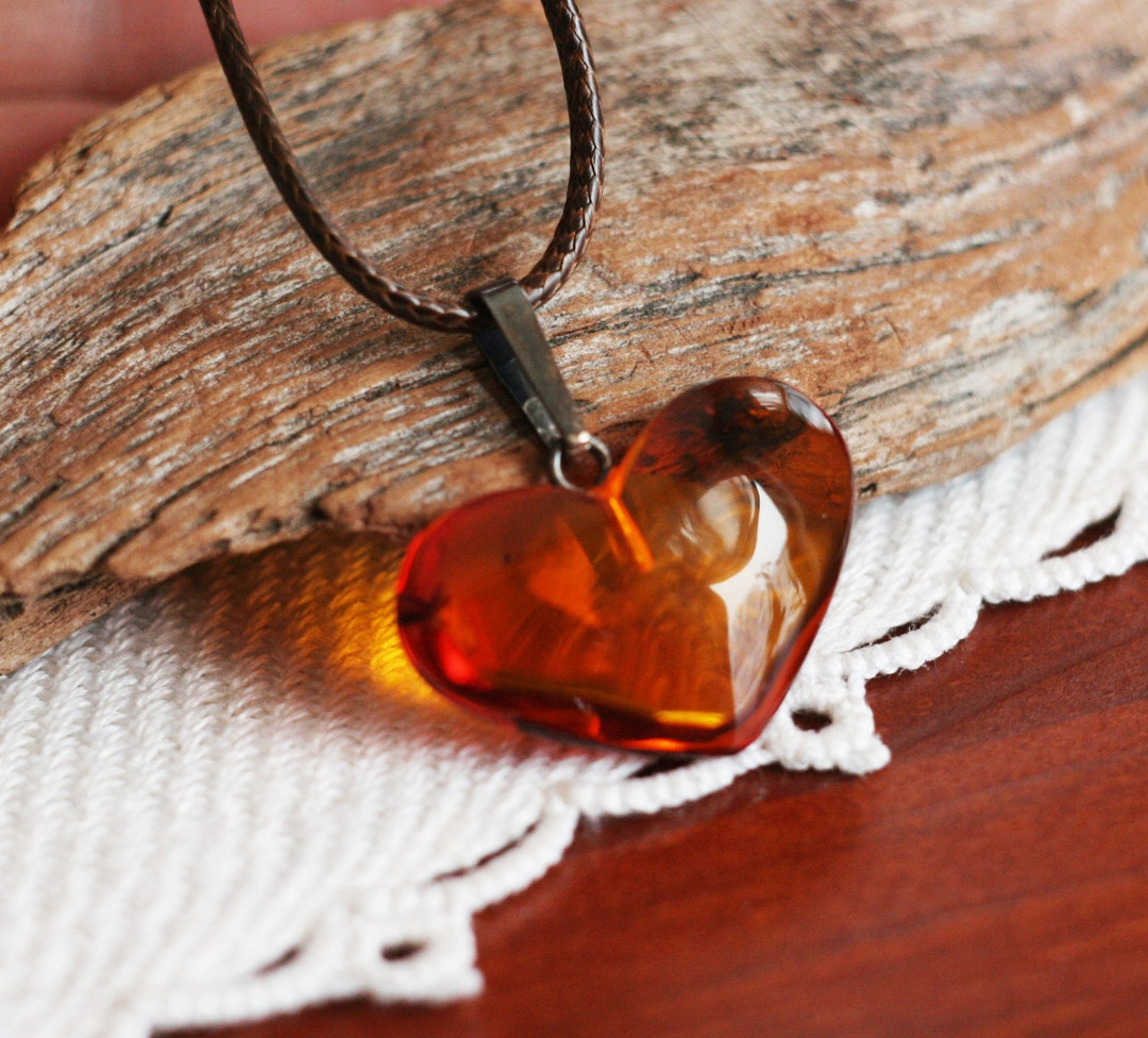 Amber Drop Heart Pendant Charm, Natural Amber Jewelry, Heart Pendant ...