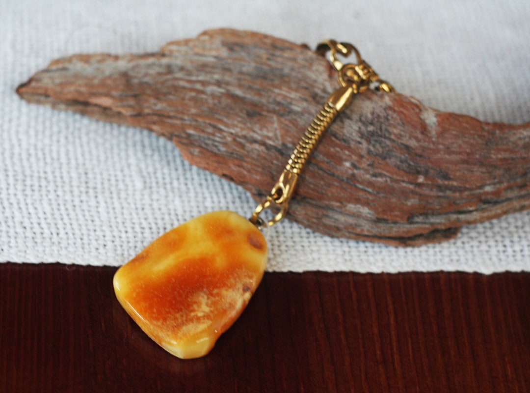 Baltic Amber Keychain Natural Untreated Yellow Honey Charm - Etsy