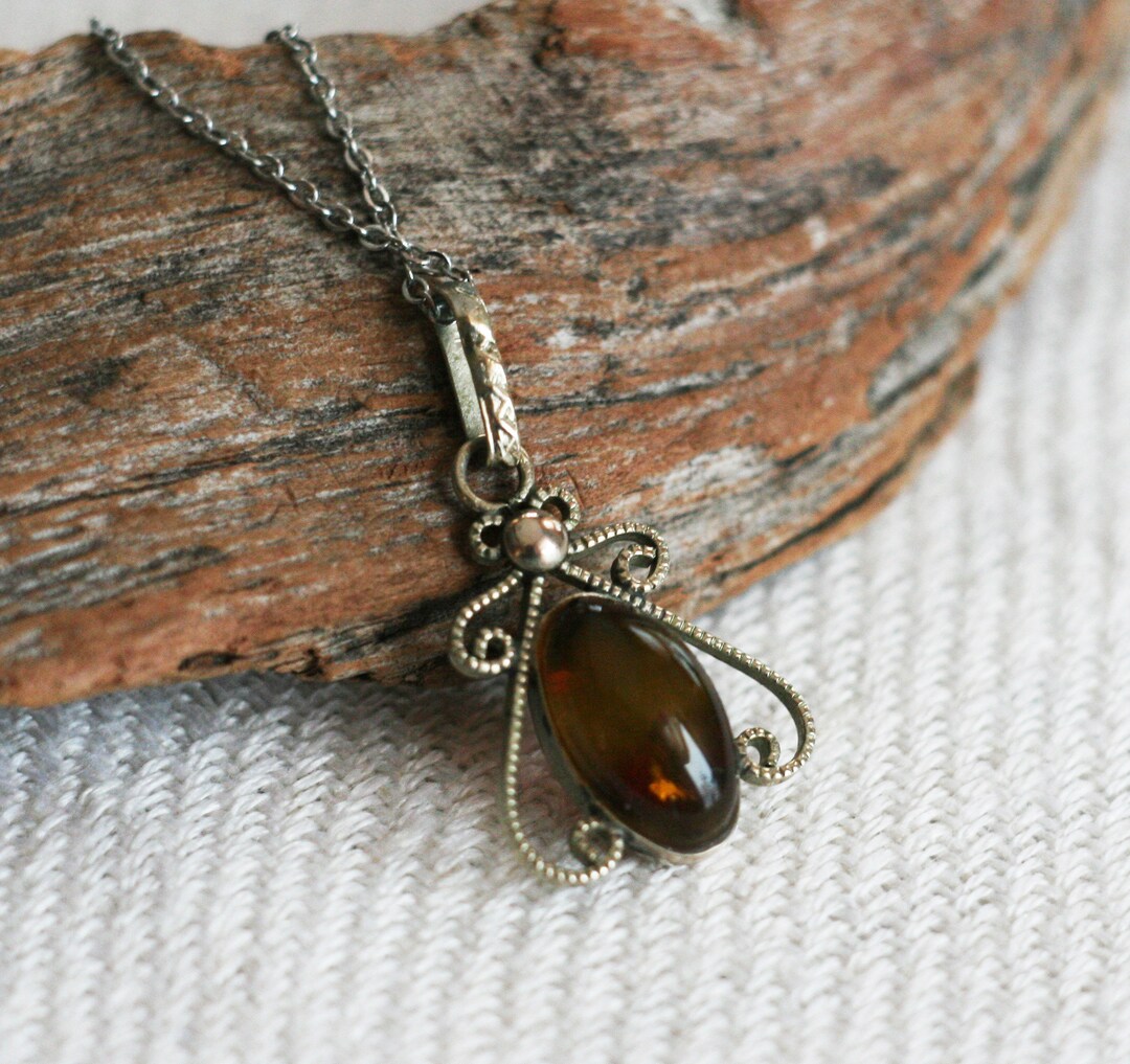 Small Baltic Amber Vintage Pendant, Natural Amber Charm Necklace ...