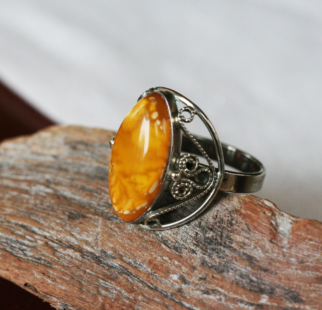 Colorful Baltic Amber Yolk Yellow Ring Amber Handmade Design - Etsy