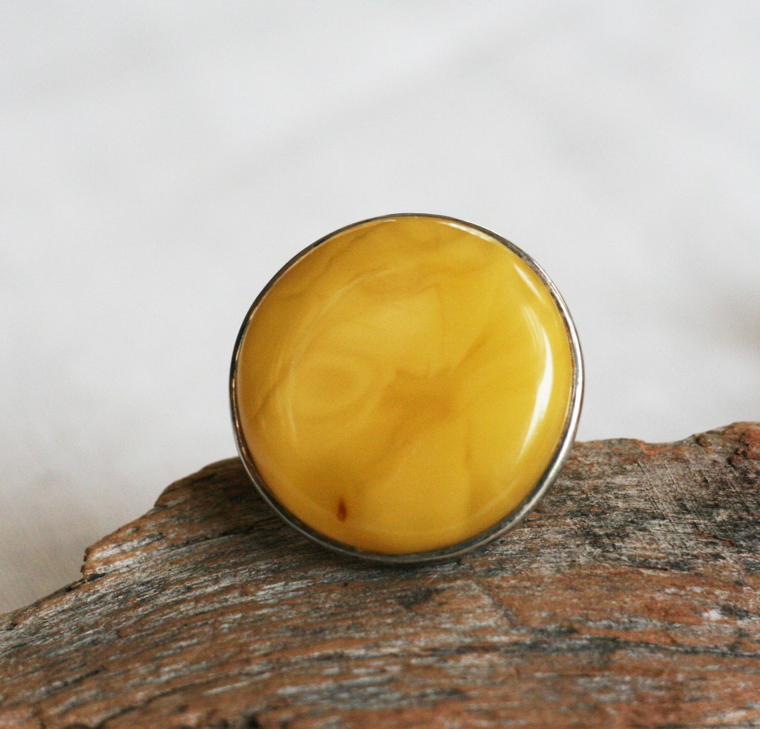 Massive Baltic Amber Round Shape Ring, Unique Amber Gemstone ...