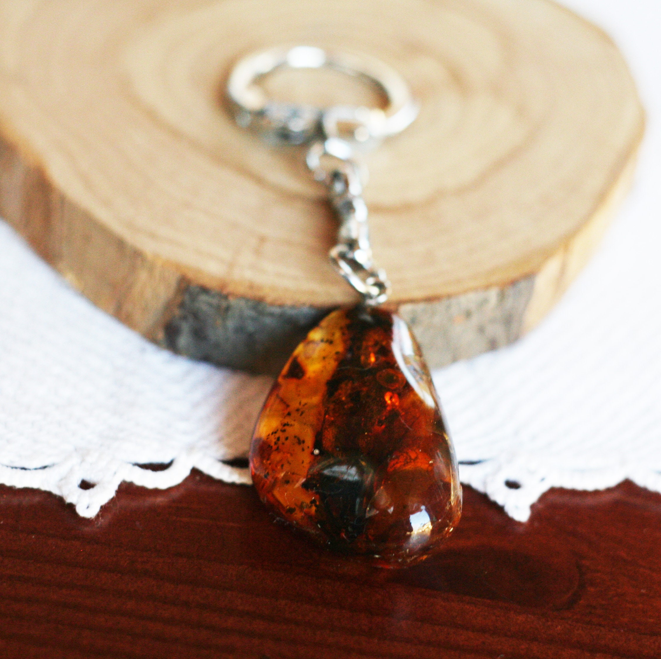 Dark Red Baltic Amber Keychain, Key Chain With Amber, Natural Untreated ...